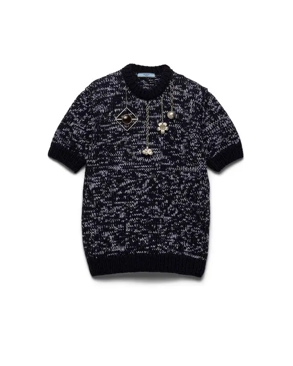 Prada Short-sleeved Wool Sweater With Pendants - Blue