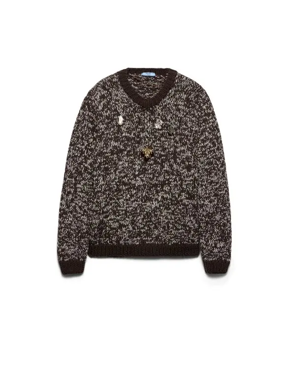 Prada Wool Crew-neck Sweater With Pendants - Brown