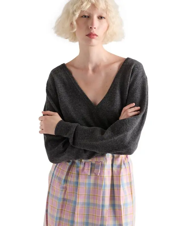 Prada Cashmere V-neck Sweater - Grey