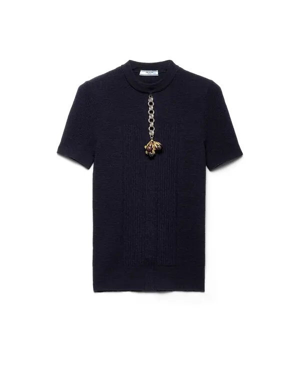 Prada Short-sleeved Wool Sweater With Pendant - Blue