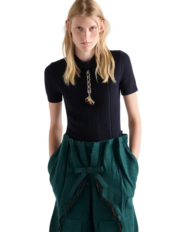 Prada Short-sleeved Wool Sweater With Pendant