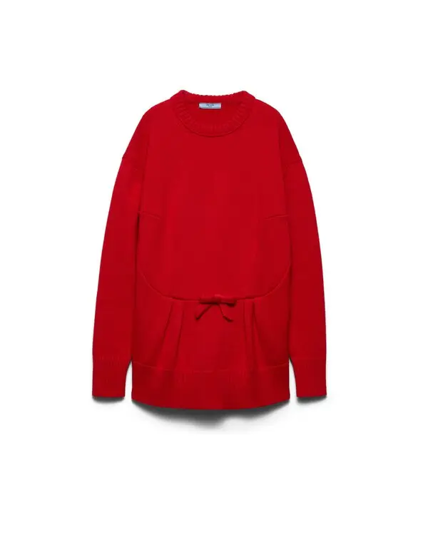 Prada Wool Cardigan With Bow - Red