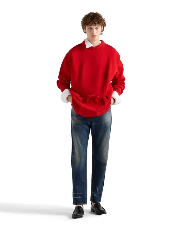 Prada Wool Cardigan With Bow - Red
