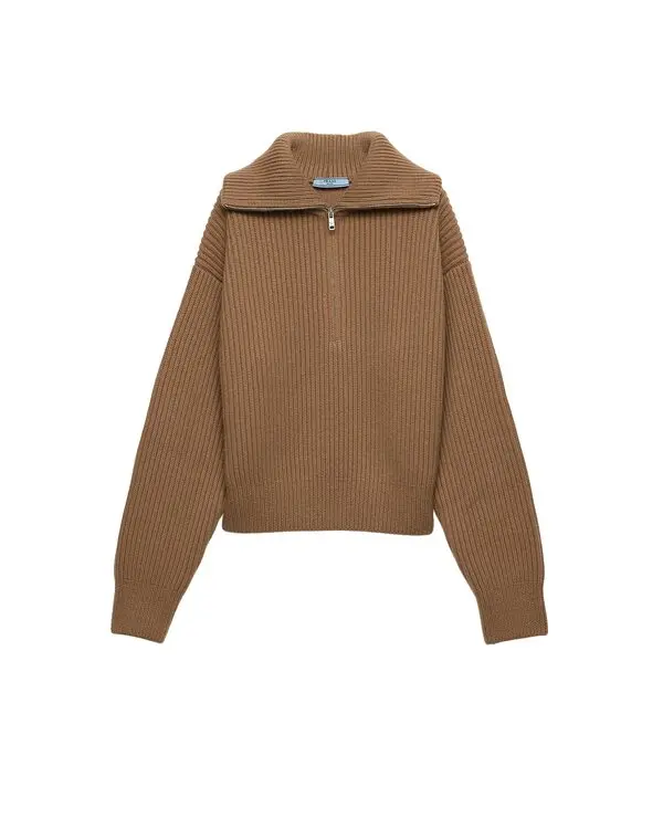 Prada Ribbed Knit Cashmere Sweater - Brown