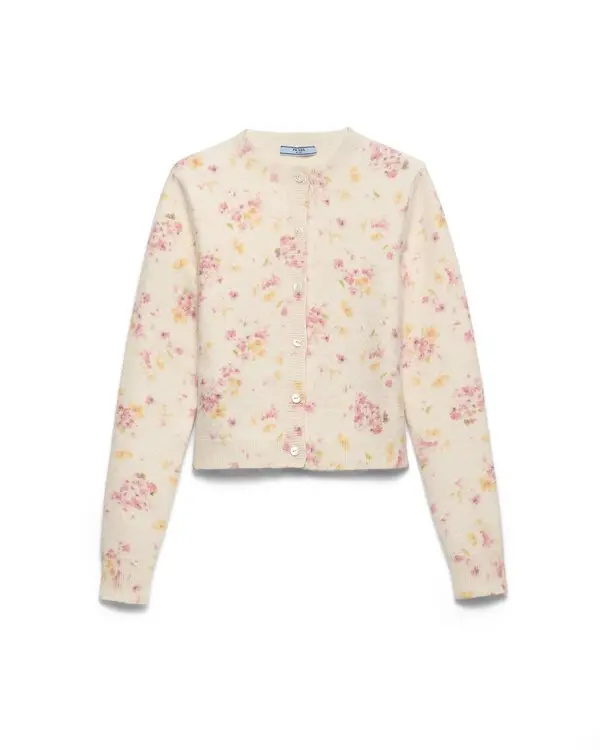 Prada Floral Print Wool Cardigan - Pink