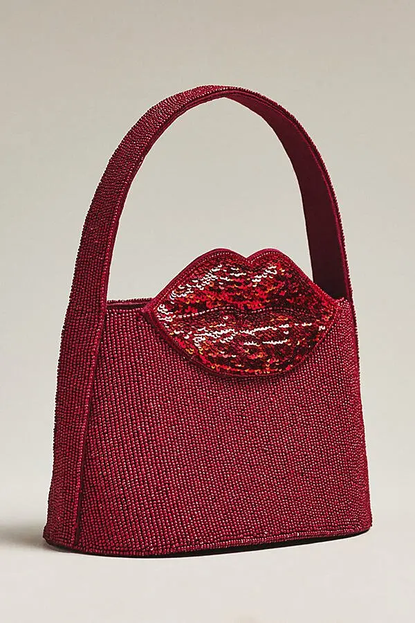 Maeve Beaded Icon Tote Bag - Lips
