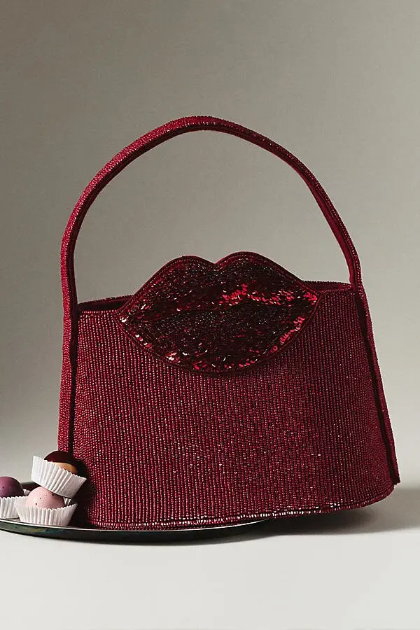 Maeve Beaded Icon Tote Bag - Lips