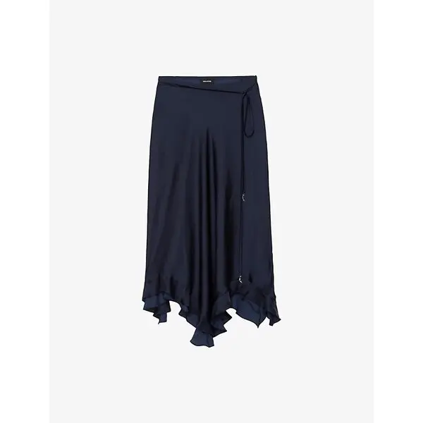 Zadig&Voltaire Asymmetric-hem Satin Midi Skirt - Encre