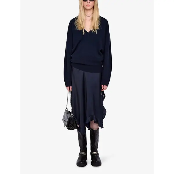 Zadig&Voltaire Asymmetric-hem Satin Midi Skirt - Encre