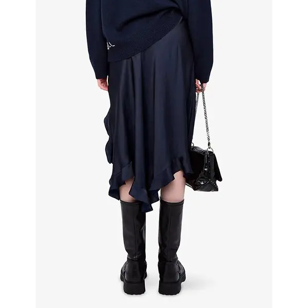 Zadig&Voltaire Asymmetric-hem Satin Midi Skirt - Encre