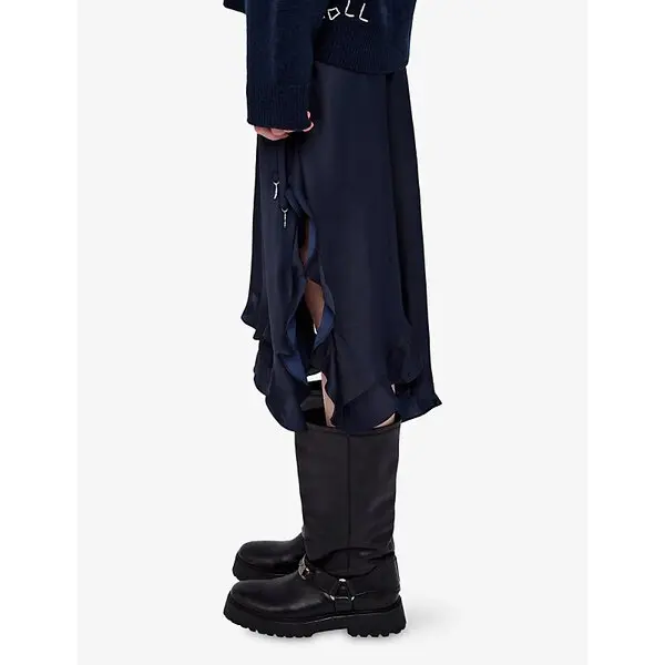 Zadig&Voltaire Asymmetric-hem Satin Midi Skirt - Encre
