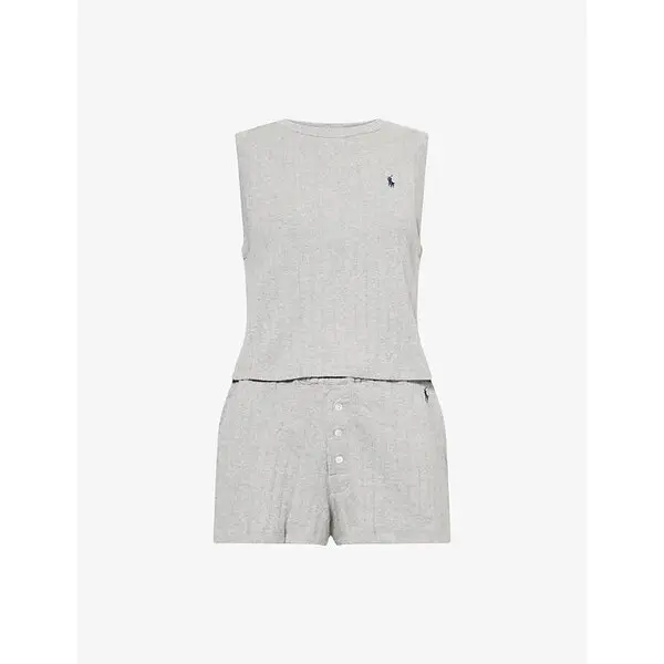 Polo Ralph Lauren Pointelle Tank And Boxer Short Cotton-jersey Pyjama Set - Heather Grey