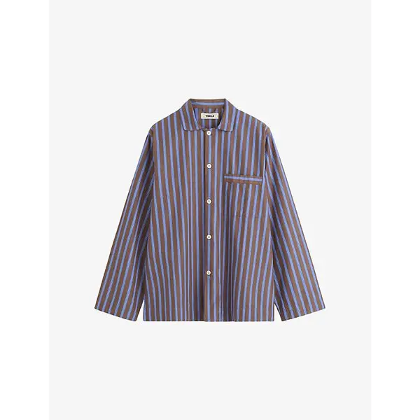TEKLA Striped Cotton-poplin Pyjama Shirt - Chesnut Stripes