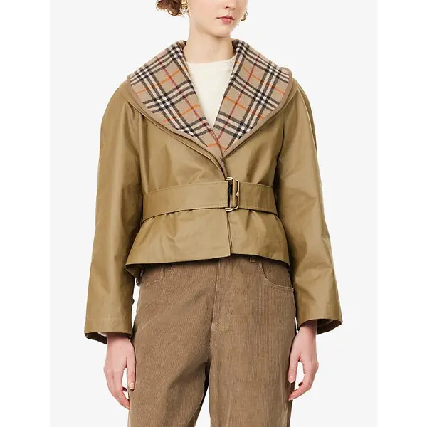 Burberry Cotton Belted Jacket With Shawl Lapel