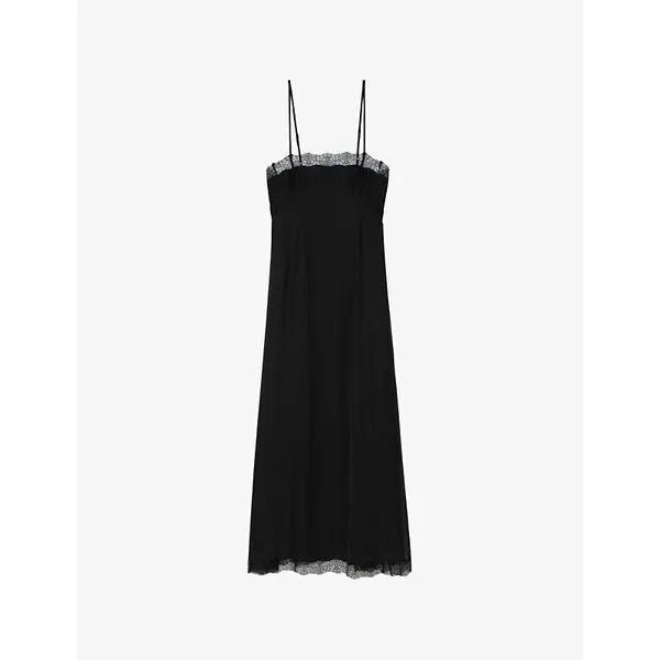 Zadig&Voltaire Ridar Lace-embroidered Silk Midi Dress - Black