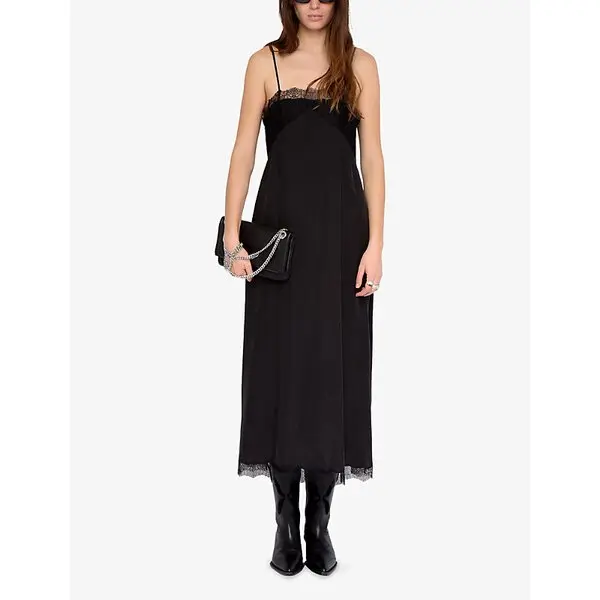 Zadig&Voltaire Ridar Lace-embroidered Silk Midi Dress - Black