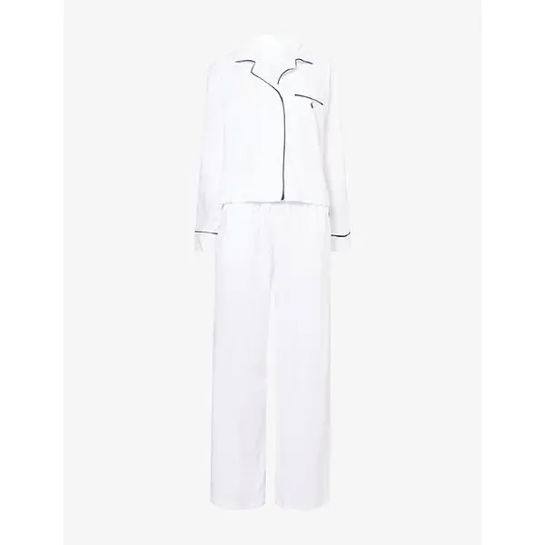 Polo Ralph Lauren Contrast-trim Long-sleeve Cotton-jersey Pyjama Set - White Cloud