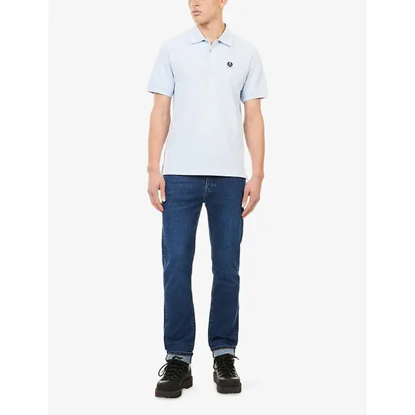 Belstaff Regular-fit Logo-patch Cotton Polo Shirt - Sky Blue