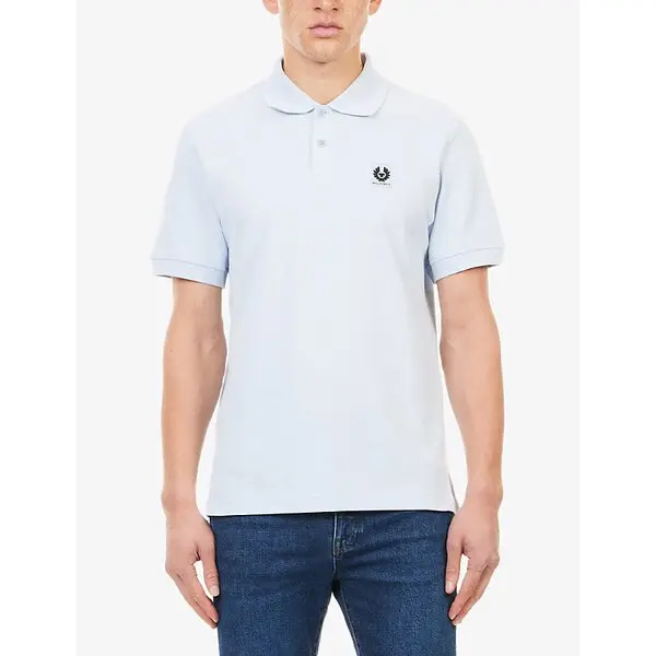 Belstaff Regular-fit Logo-patch Cotton Polo Shirt - Sky Blue