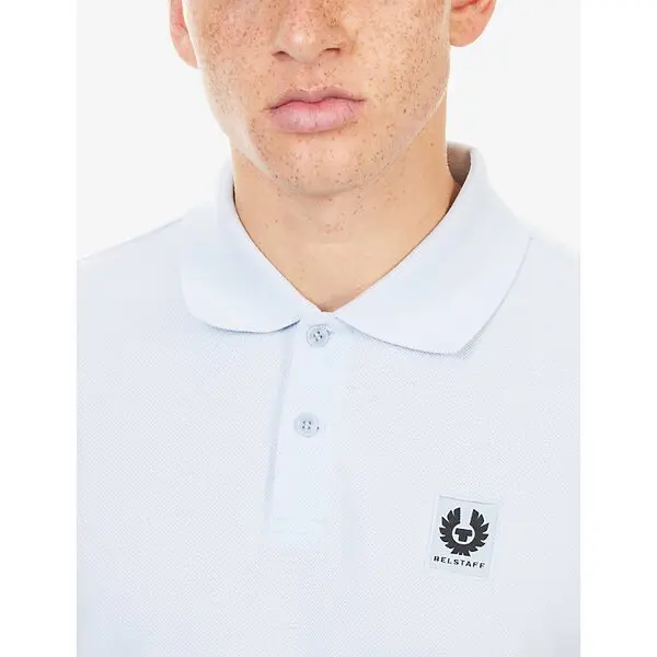 Belstaff Regular-fit Logo-patch Cotton Polo Shirt - Sky Blue
