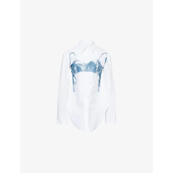 Jean Paul Gaultier Scanned Bra Stretch-cotton Shirt - White Blue Grey