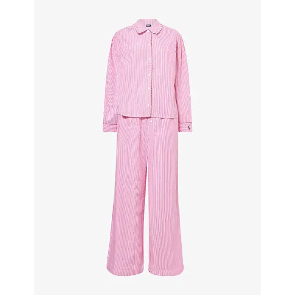 Polo Ralph Lauren Stripe Whip-stitch Cotton Pyjama Set - College Pink Stripe