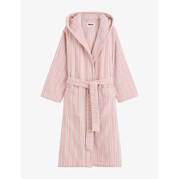 TEKLA Striped Hooded Cotton Robe - Candy Stripes