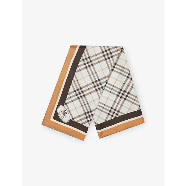 Burberry Check Knight Stamp Silk Scarf - Pebble White