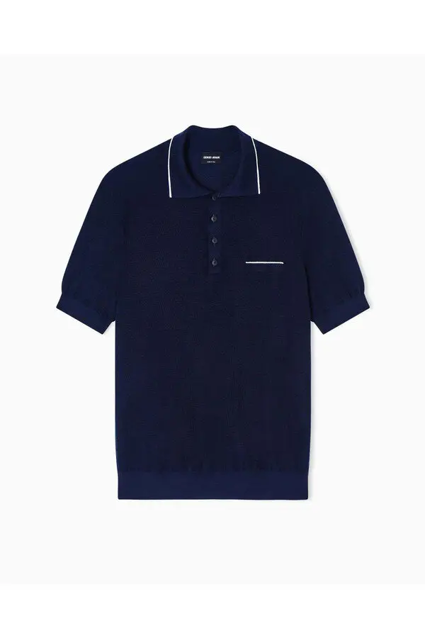 Giorgio Armani Polo Shirt In Cashmere And Silk - Blue