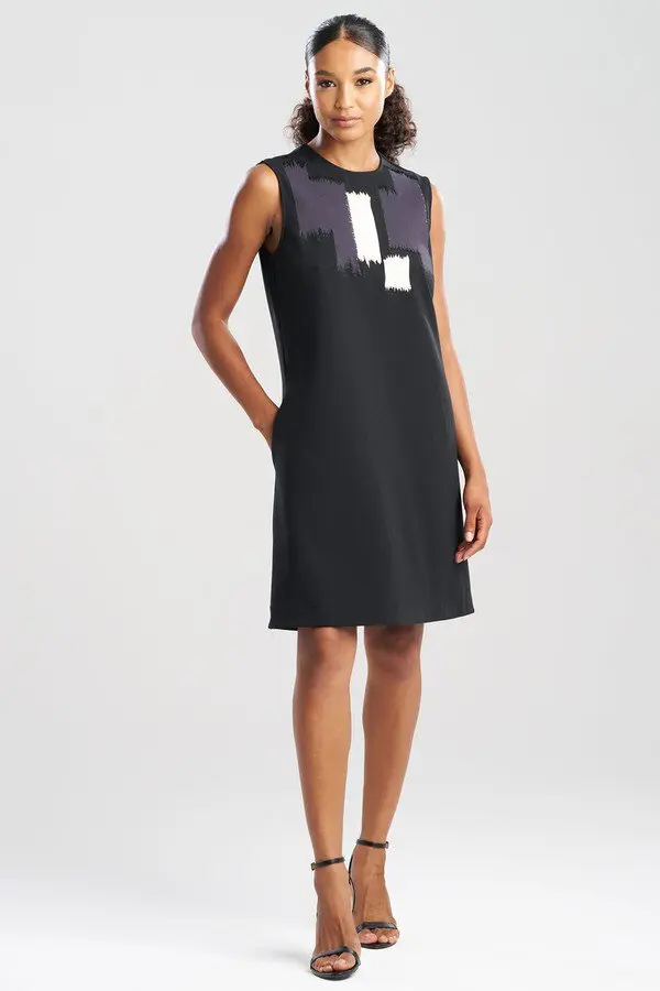 Natori Embellished Knit Crepe Shift Dress