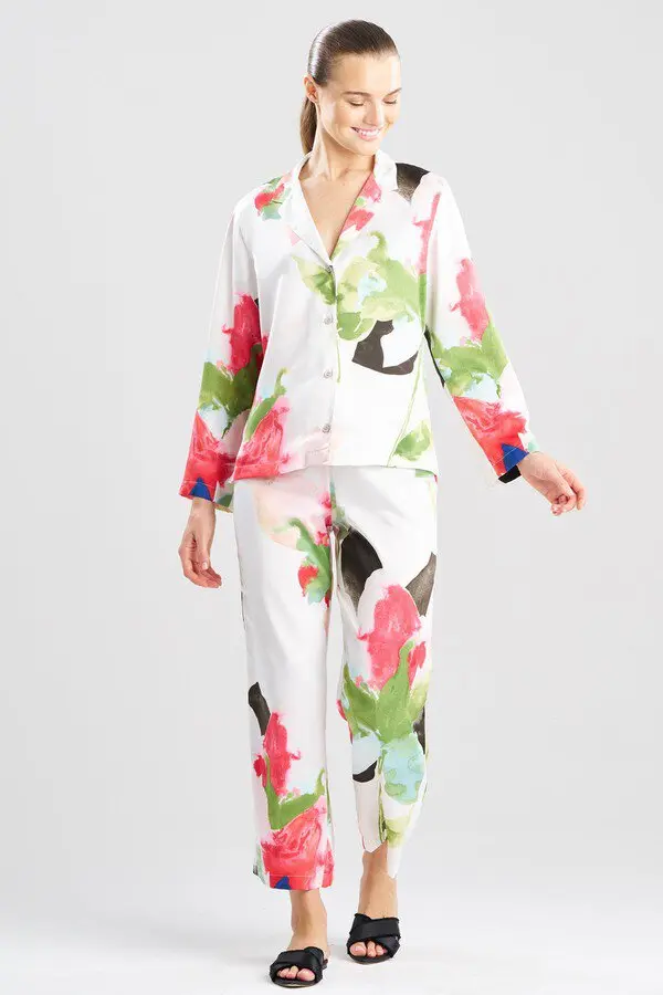 Natori Calypso Printed Charmeuse Notch Pajama Set