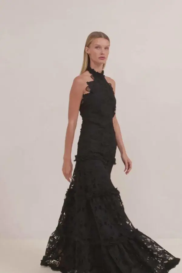 Alexis Paloma Floral Lace Gown - Black