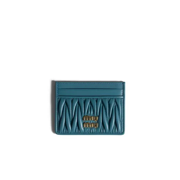 Miu Miu Matelassé Nappa Leather Card Holder - Marina Blue