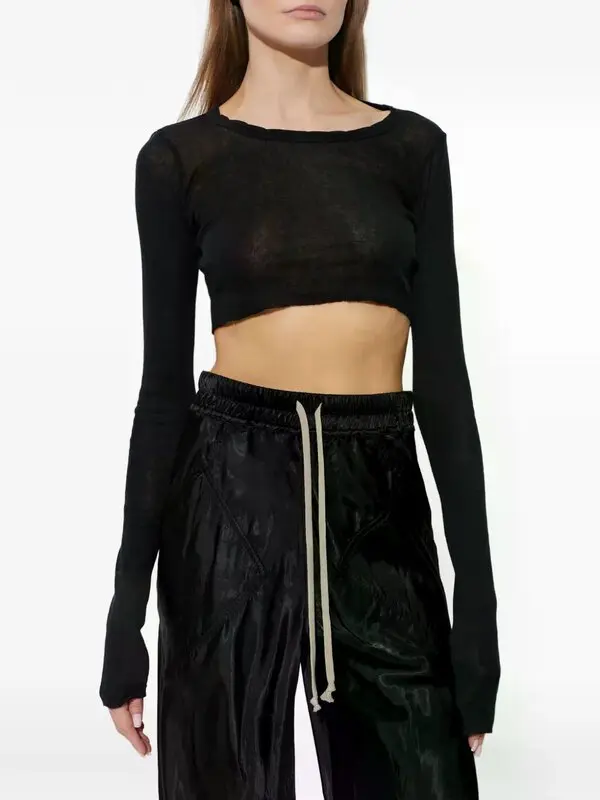 Rick Owens Long Sleeve Sheer Cropped Top - Black