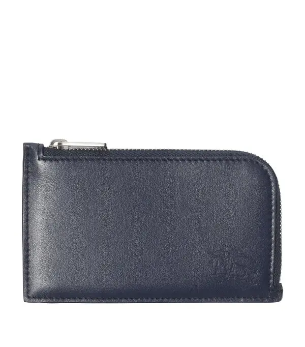 Burberry Leather Ekd Zipped Card Holder - Navy