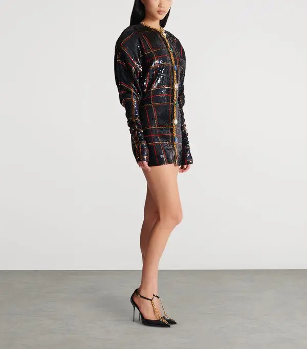 Balmain Embellished Check Mini Dress
