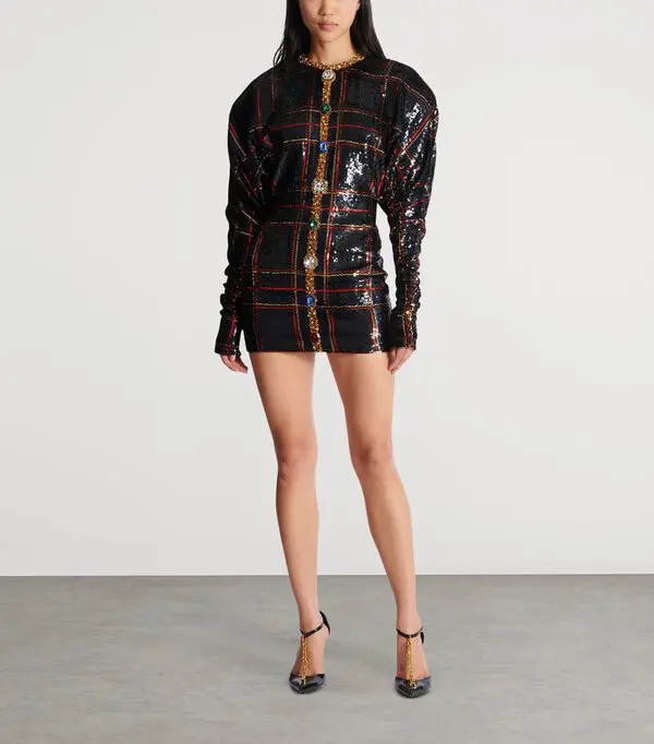 Balmain Embellished Check Mini Dress