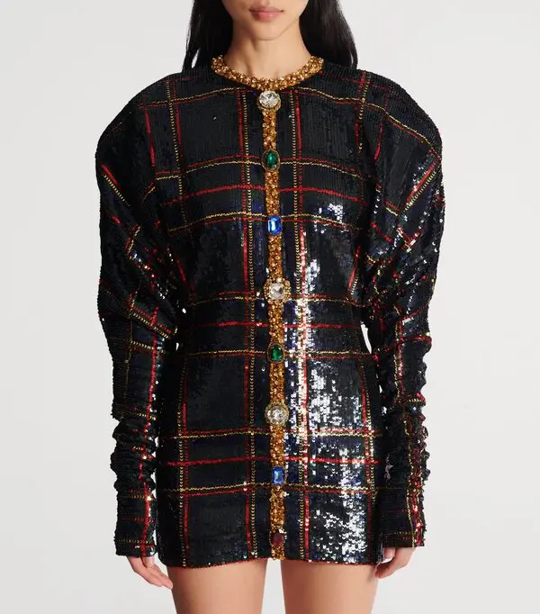 Balmain Embellished Check Mini Dress
