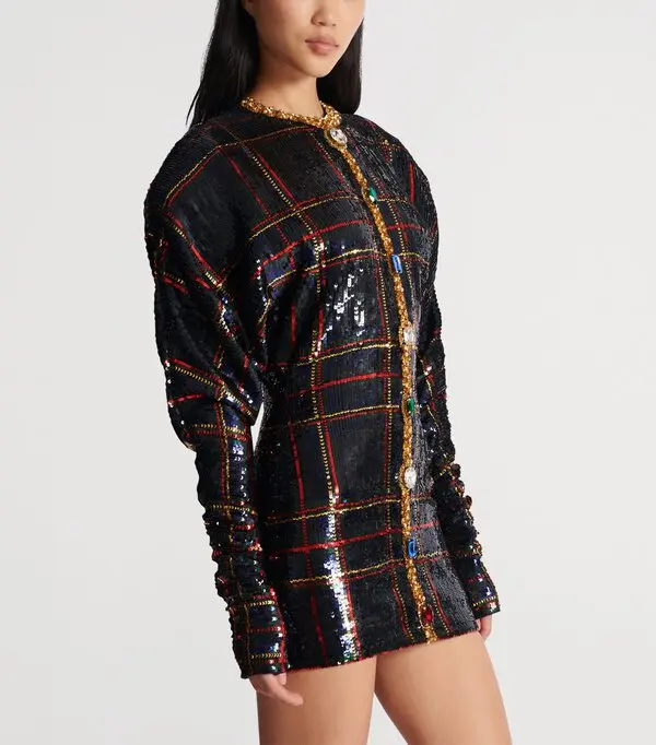 Balmain Embellished Check Mini Dress
