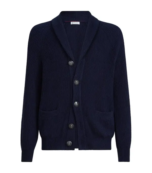 Brunello Cucinelli Cotton English Rib Cardigan - Blue