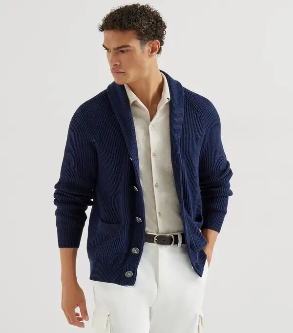 Brunello Cucinelli Cotton English Rib Cardigan - Blue