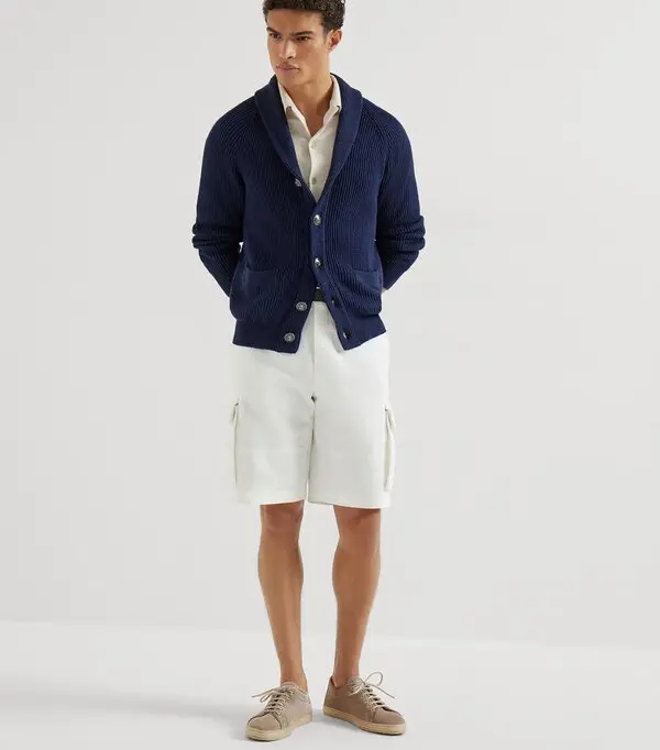 Brunello Cucinelli Cotton English Rib Cardigan - Blue