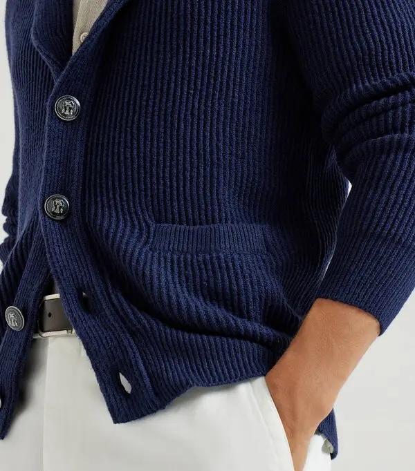 Brunello Cucinelli Cotton English Rib Cardigan - Blue