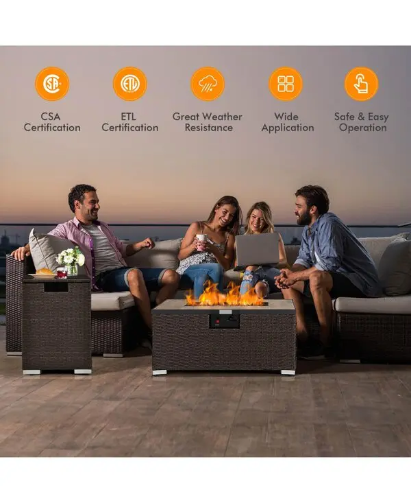 SUGIFT 32 X 20 Inch Propane Rattan Fire Pit Table Set With Side Table Tank And Cover