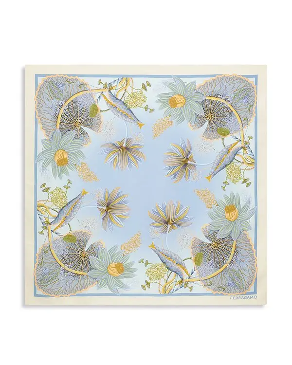 FERRAGAMO Water Lillies Square Silk Scarf - Light Deni