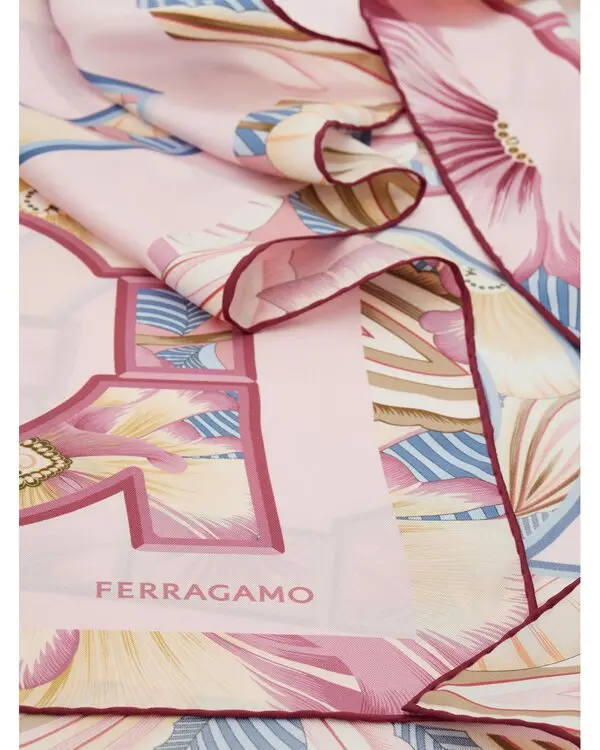 FERRAGAMO Gancini Print Square Silk Scarf