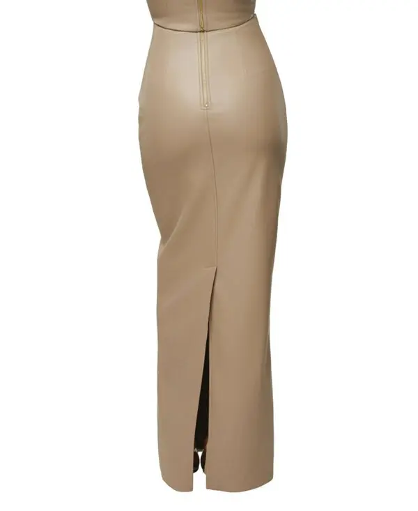 JLUXLABEL Ace Pu Leather Maxi Skirt - Beige