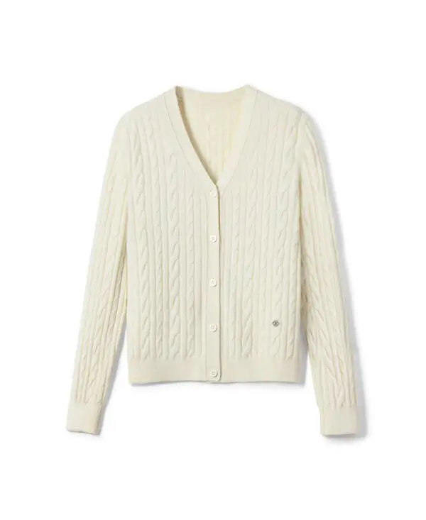 Lilysilk Cable Knit Baby Cashmere Cardigan - Cloud