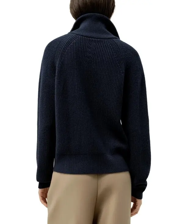 Lilysilk Ribbed-knit Turtleneck Zip Cardigan - Navy Blue