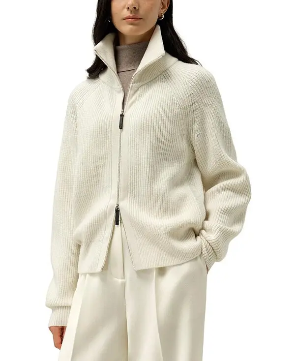 Lilysilk Ribbed-knit Turtleneck Zip Cardigan